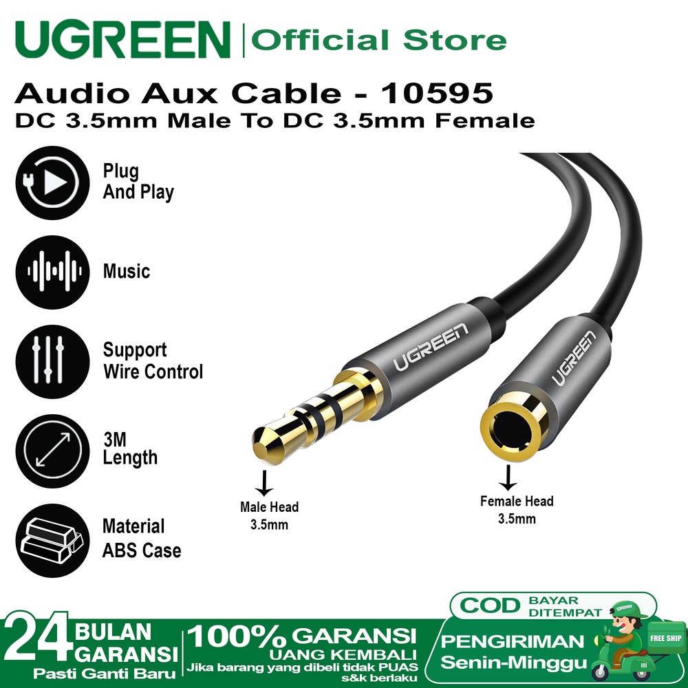 Jual UGREEN Kabel Aux Audio 3.5mm Male To Male Extension 3.5mm Male to Female | Shopee Indonesia