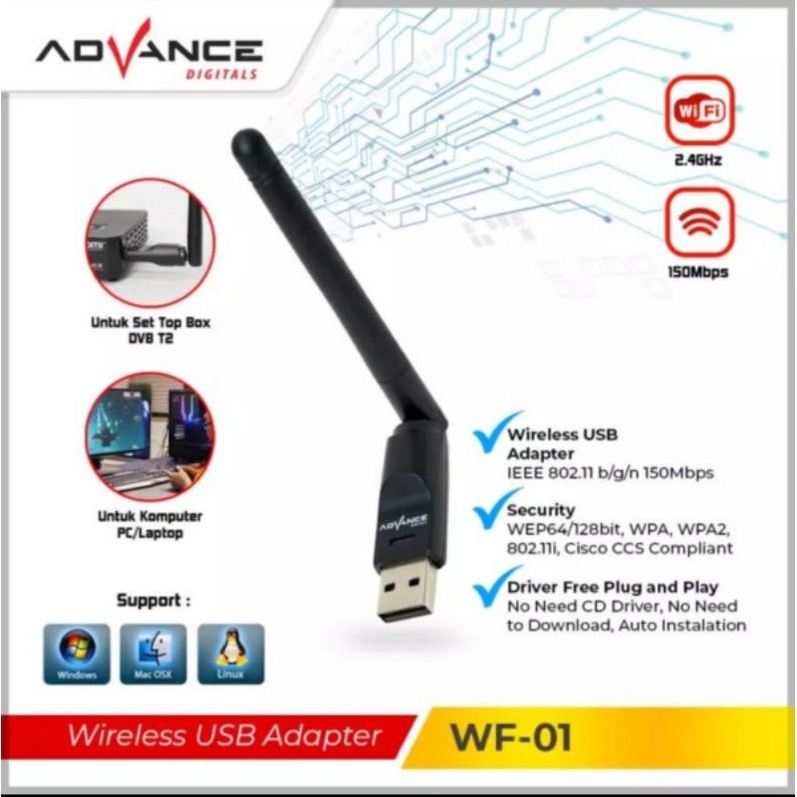 Jual Wireless USB Adapter Advance WF-01Dongle Wifi Komputer PC Laptop ...