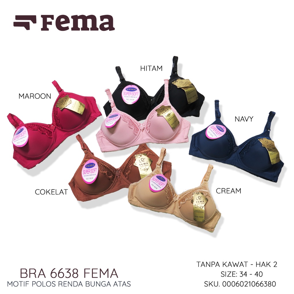 Jual FEMA Official Shop Ecer 1 Pcs BH Bra 6638 Renda Bunga Atas ...