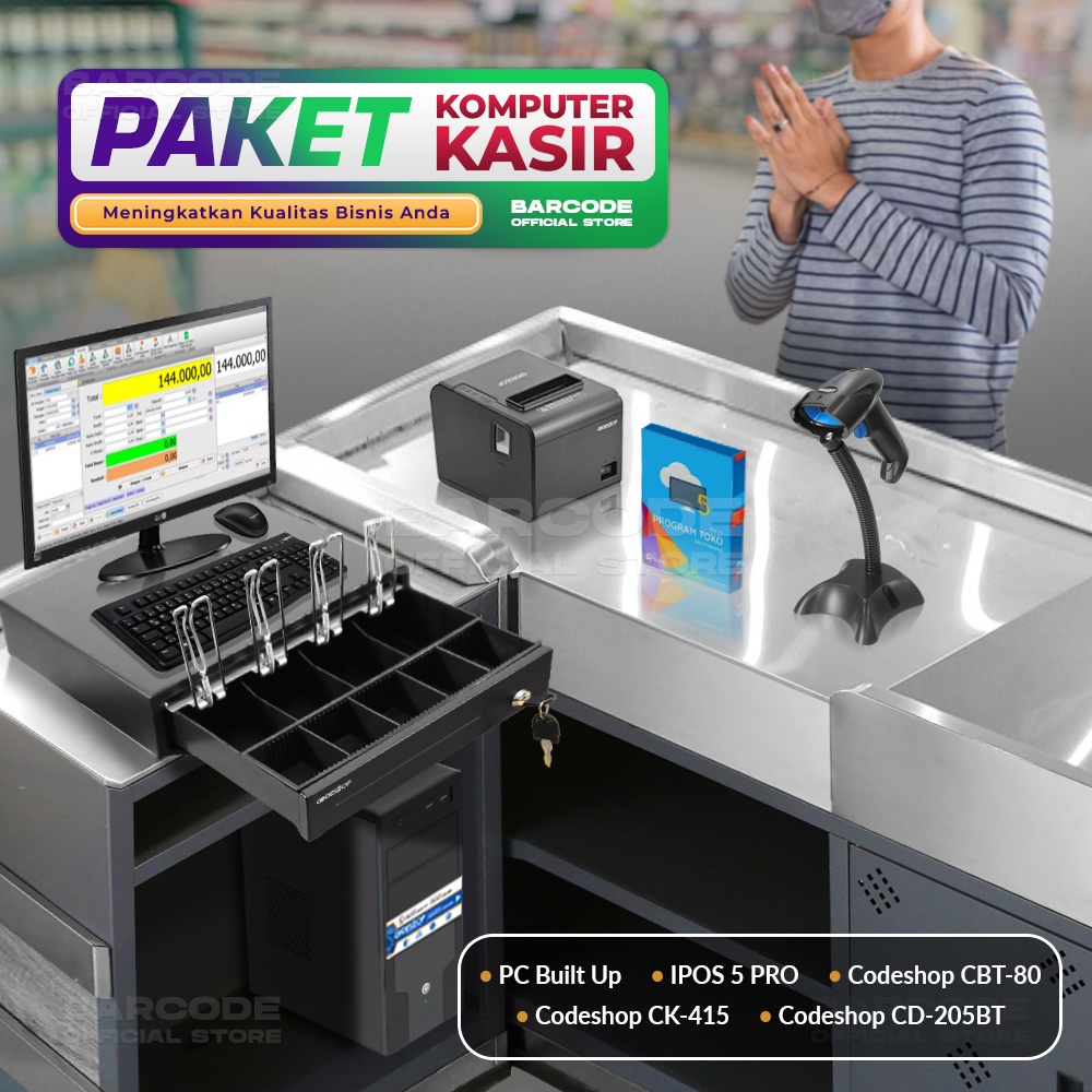 Jual Paket Komputer Kasir + IPOS 5 PRO Software Program Kasir + Codeshop CD-205BT Scanner ...
