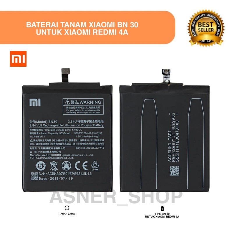 Jual Barerai Xiaomi BN30 Redmi 4A / Bat BN-30 Redmi 4A Tanam Model ...
