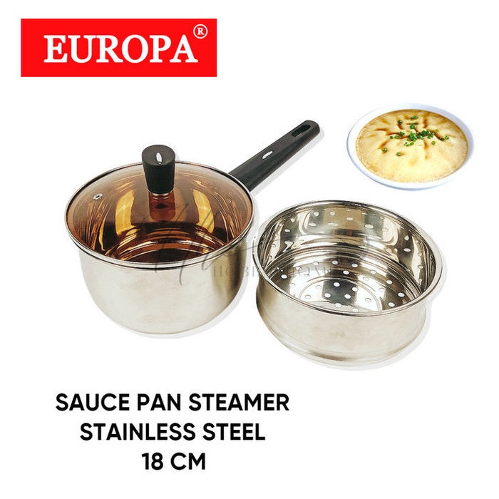 Jual EUROPA SAUCE PAN STEAMER STAINLESS STEEL PANCI KUKUS 18CM DENGAN TUTUP | Shopee Indonesia
