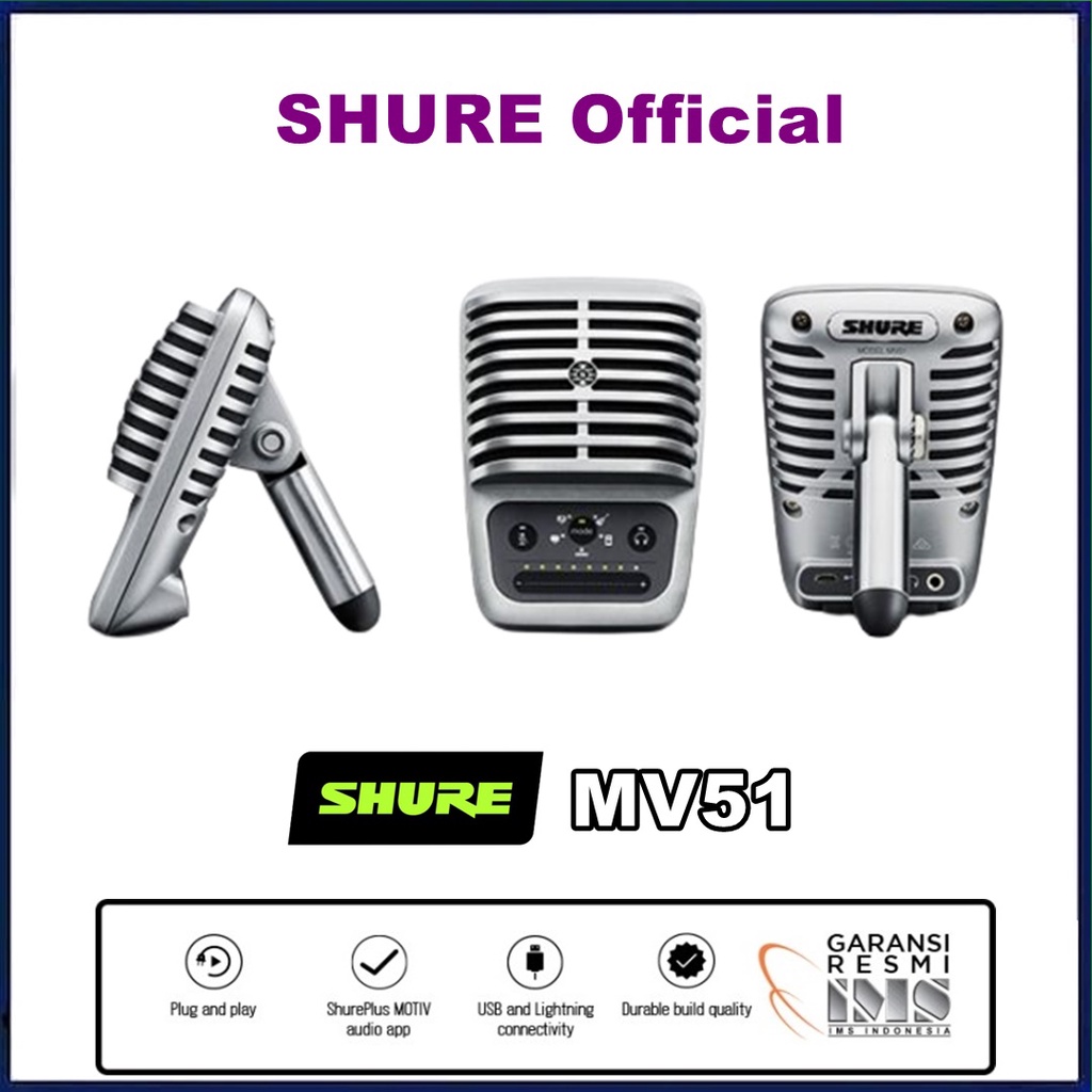 Jual Shure MV51 Digital Large Diaphragm Condenser Microphone Mic MV 51 ...