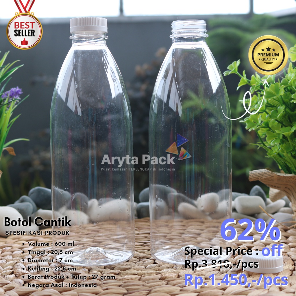 Jual Botol plastik PET 600ml cantik minuman jus susu kopi tutup SN ...