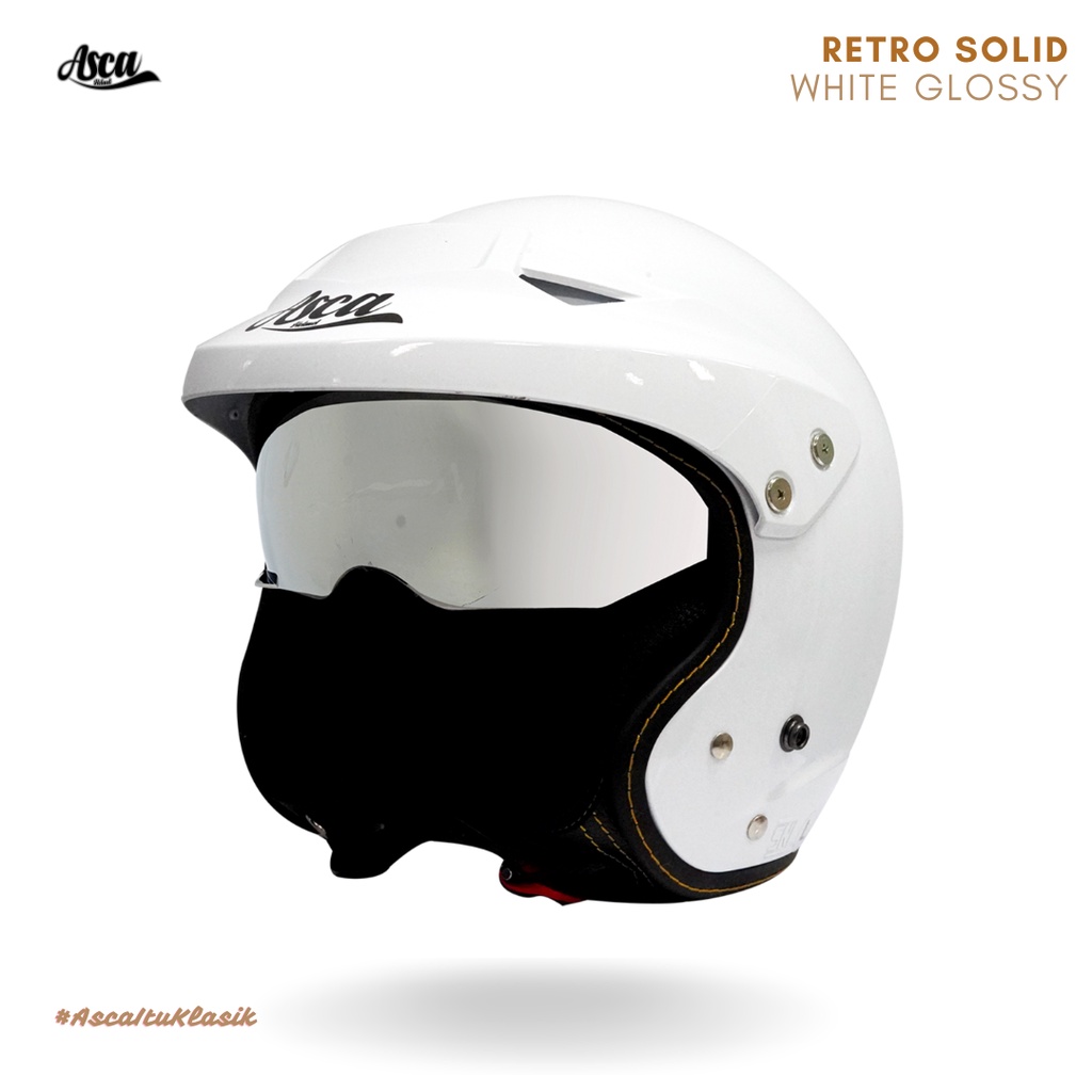 Jual Helm Asca Retro #2 Solid White Glossy | Shopee Indonesia