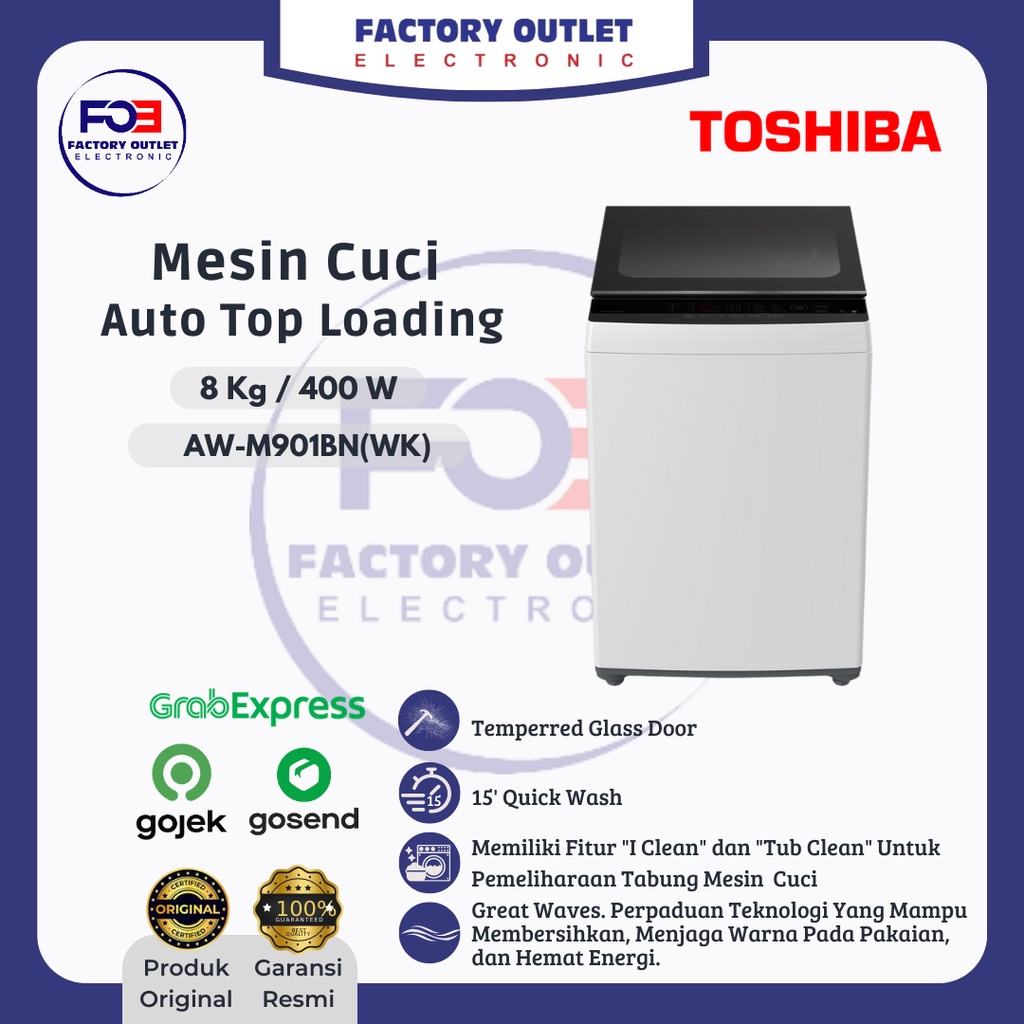 Jual TOSHIBA AW-M901BN(WK) Mesin Cuci Fuzzy Auto Top Loading 8 Kg ...