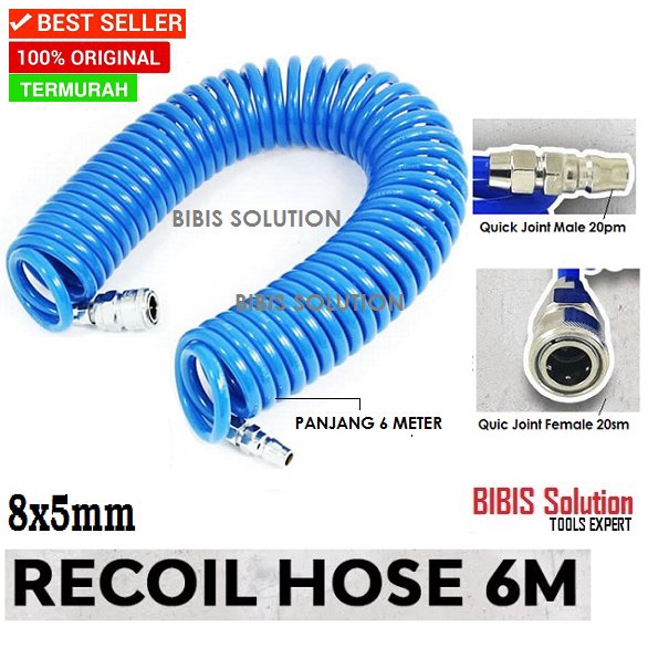 Jual SELANG KOMPRESOR SELANG ANGIN PU 6 Meter RECOIL SPIRAL AIR HOSE ...