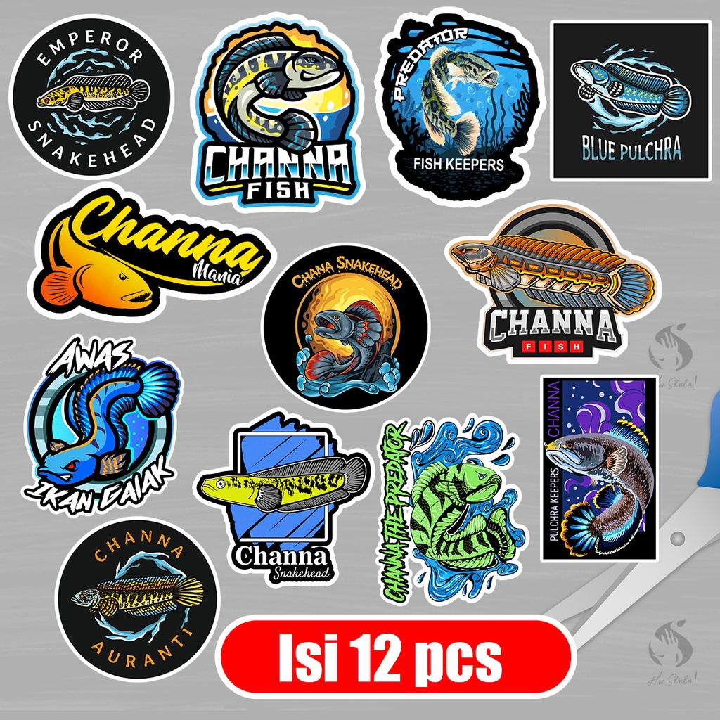 Jual Stiker Ikan Channa Isi 12 pcs Sticker Anti Air Paket Hemat Murah ...