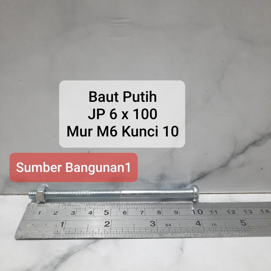 Jual Baut JP 6 x 100 Putih panjang 10cm 6mm kunci ring pas 10 mur M6 sekrup | Shopee Indonesia