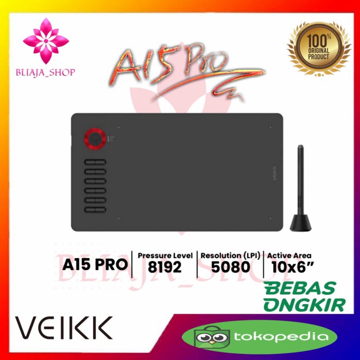 Jual Tab Veikk A15 Pro Digital Graphic Drawing Pen Tablet Alt Huion Xp ...