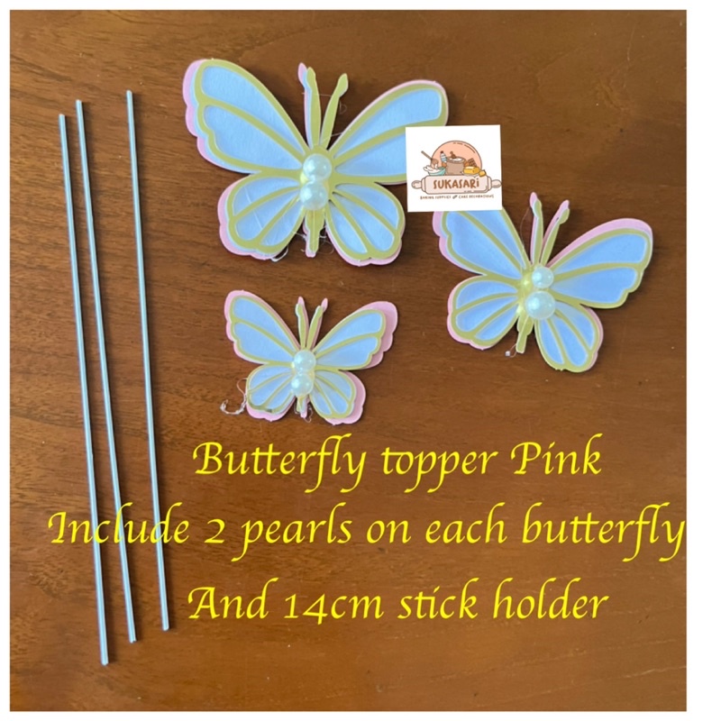 Jual Topper hiasan Kupu kupu Butterfly no(4) 3pc Pink include pearls ...