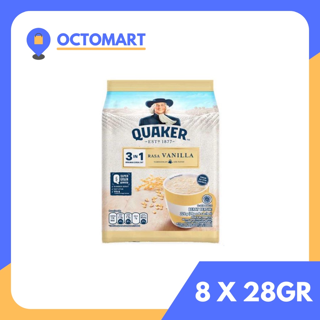 Jual QUAKER 3in1 Minuman Sereal Oats 8 x 28gr Varian Rasa Vanilla ...