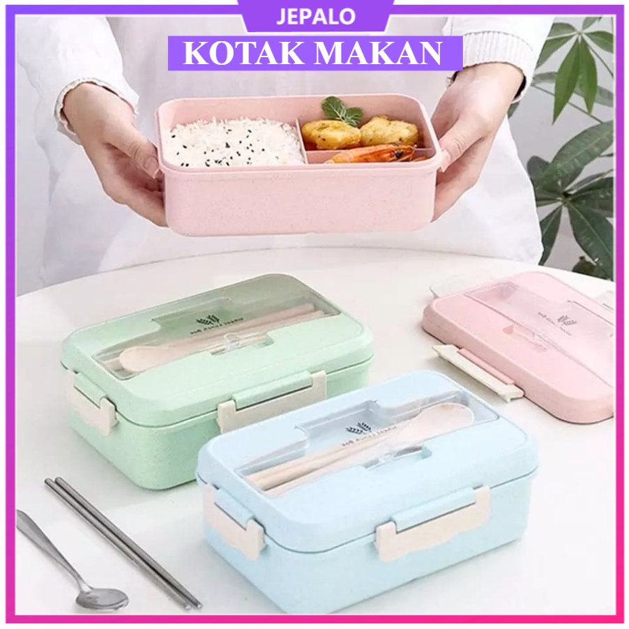 Jual Lunch Box Set Kotak Bekal Makan Jerami Gandum kotak makan 1000ml 4 In 1 Free Sendok Tempat ...