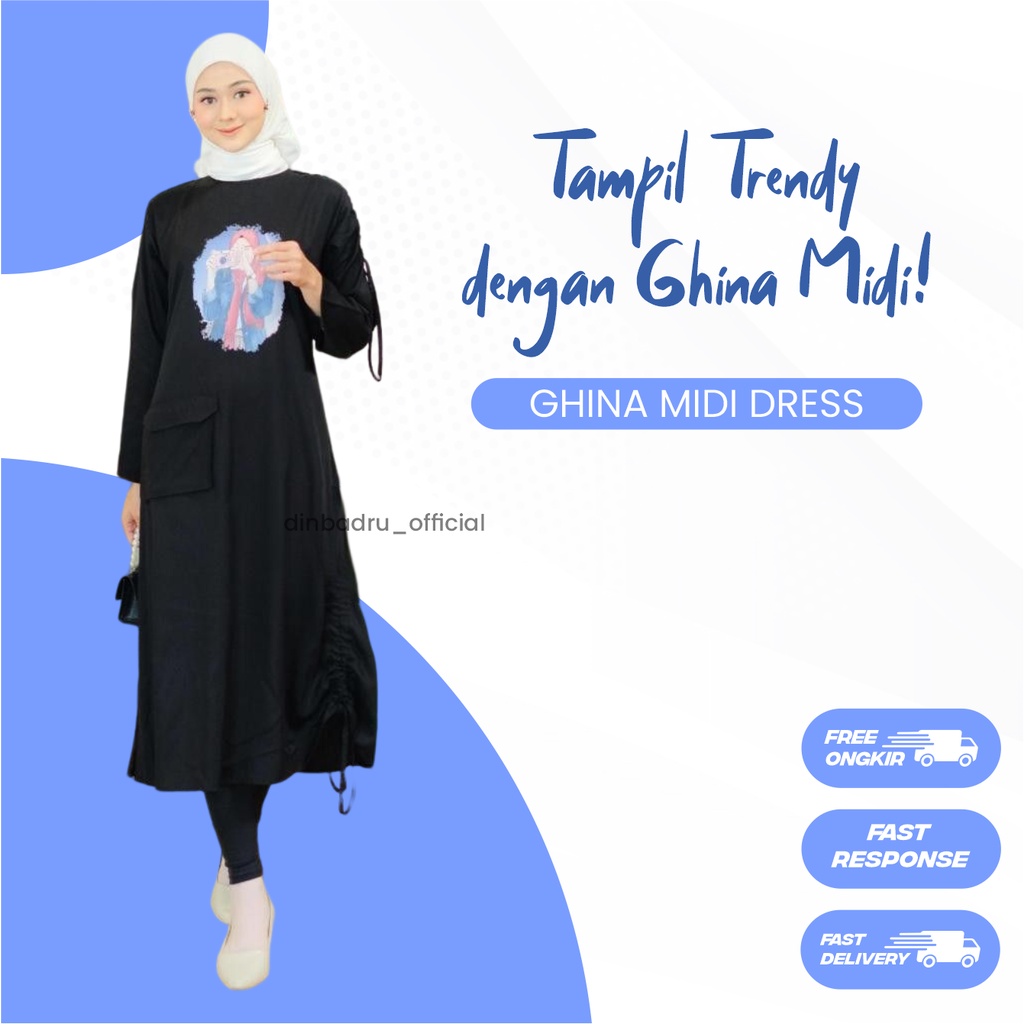 Jual Ghina Midi Dress Gamis Serut Baju Muslim Wanita Fashion Muslimah ...