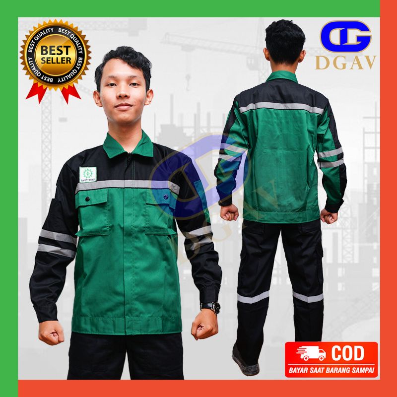 Jual wearpack setelan baju kerja proyek hijau kombinasi hitam | Shopee ...
