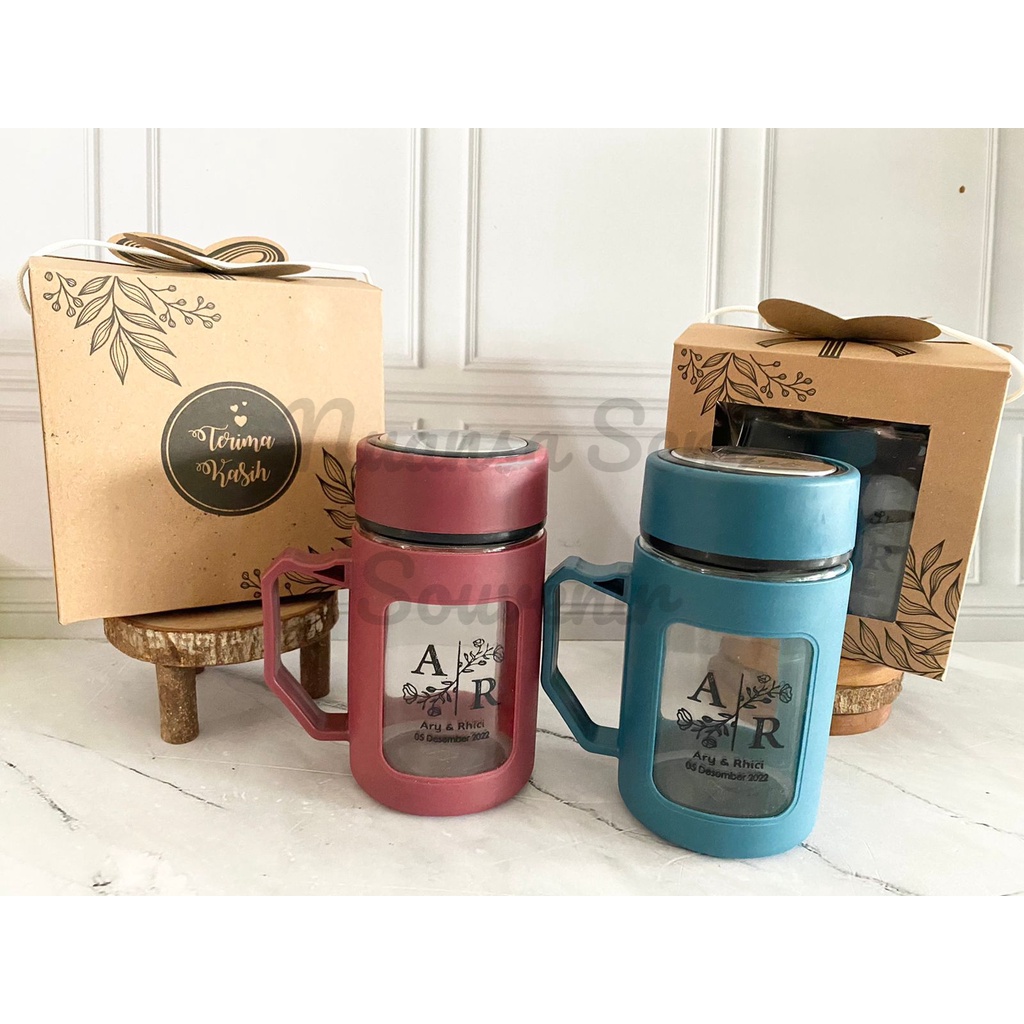 Jual Souvenir Pernikahan Gelas Minum Shell 500ml Mug Gagang Kaca Warna ...