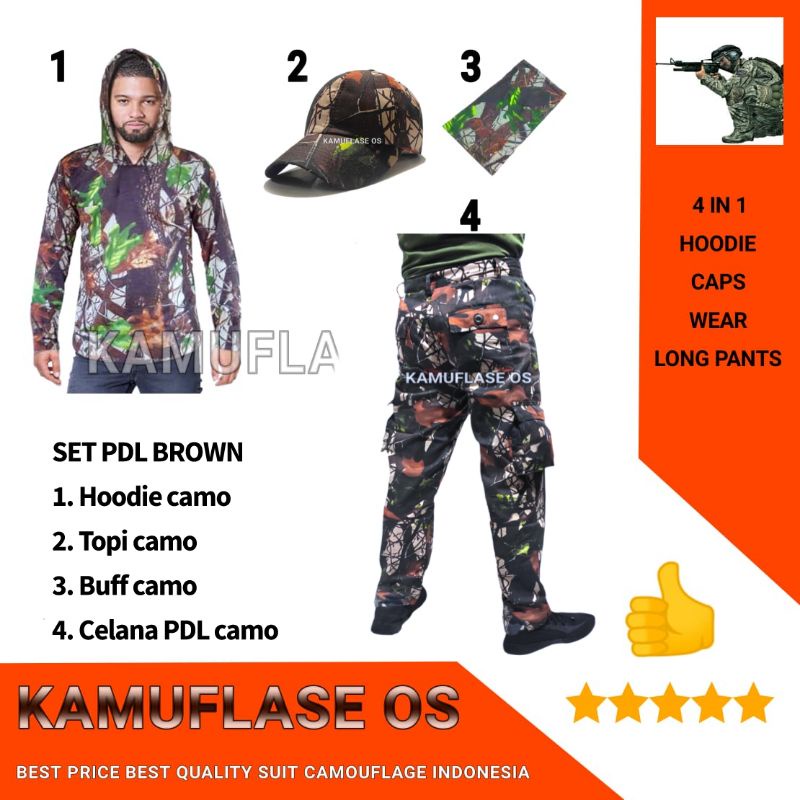Jual Setelan camo satu set kaos hoodie celana buff dan topi paket lengkap pakaian hunting ...