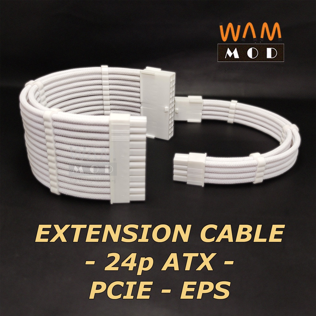 Jual Cable Sleeve Extension PSU ALL WHITE 24 pin ATX | Kabel VGA PCIE 8p 6p | Kabel CPU EPS 8p ...