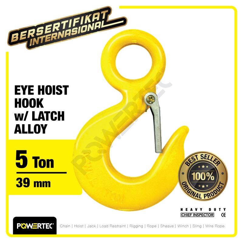 Jual POWERTEC Eye Hoist Hook with Latch Alloy 5 Ton | Shopee Indonesia