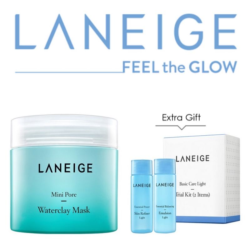 Jual Laneige Mini Pore Waterclay Mask 70ml + Free Gift Basic Care Trial ...