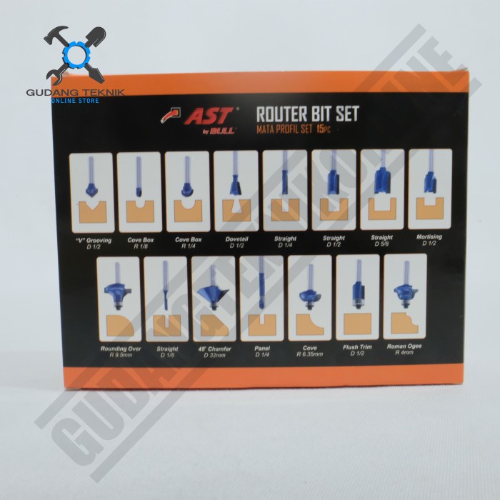 Jual Mata Profil Kayu Router Bit SET isi 15 Pcs ASRB02-015 AST / Mata ...