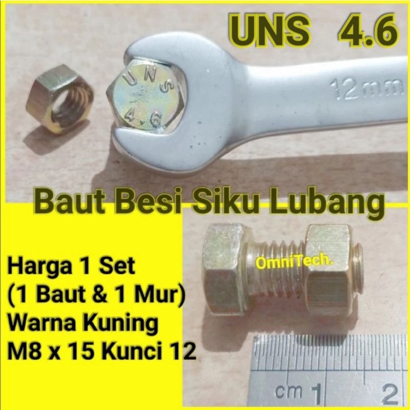 Jual Baut Mur Hex Hexagon BMK Kuning M8 x 15 mm 8x15 Kunci 12 Pitch 1,25 M8x15 Drat Halus UNS 4. ...