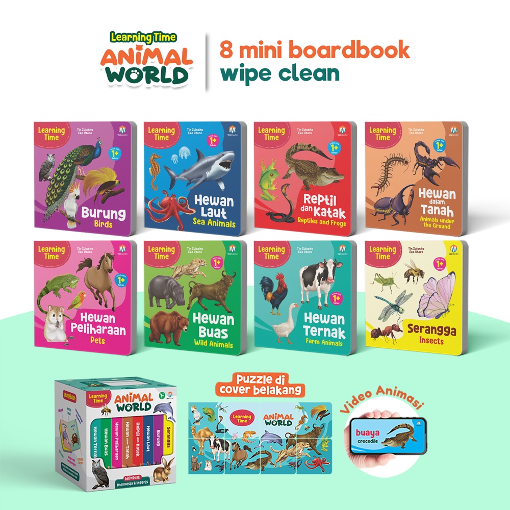 Jual Ziyadbooks - Buku Boardbook Bilingual - Learning Time Animal World ...
