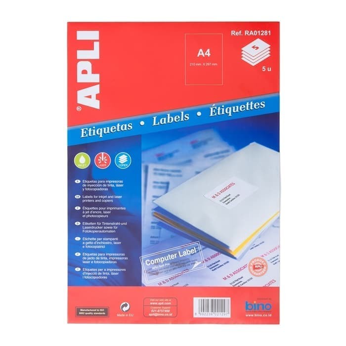 Jual APLI LABEL A4 210 X 297 MM 100 LABEL REF 01281 (IMPORT) | Shopee Indonesia