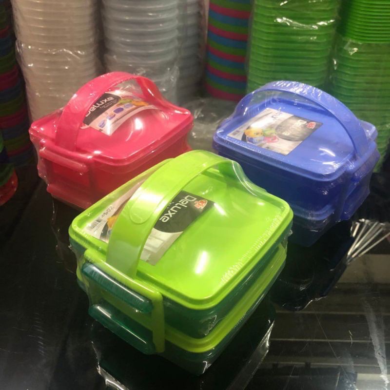 Jual Rantang Deluxe Susun 2 KH / rantang segi plastik/kotak makan ...