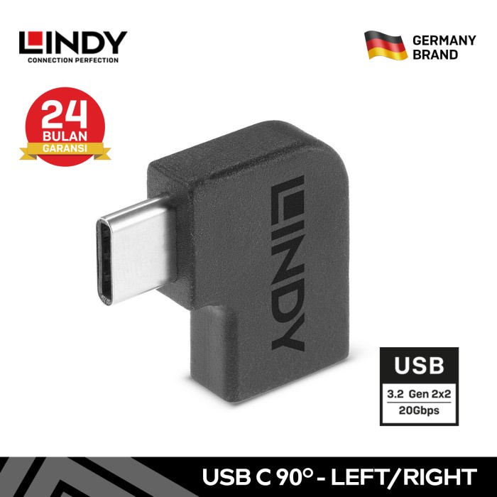 Jual LINDY 41894 Adapter USB 3.2 Gen 2x2 Type C to C 90 Degree 20Gbps ...