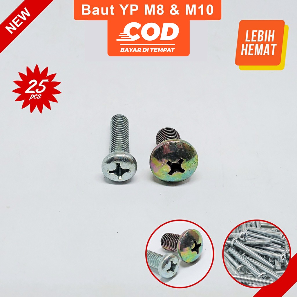 Jual Baut JP Baut Kepala Bulat M8 M10 (20 Pcs) Sekrup Skrup Mesin Kepala Pan Head Machine Baut ...
