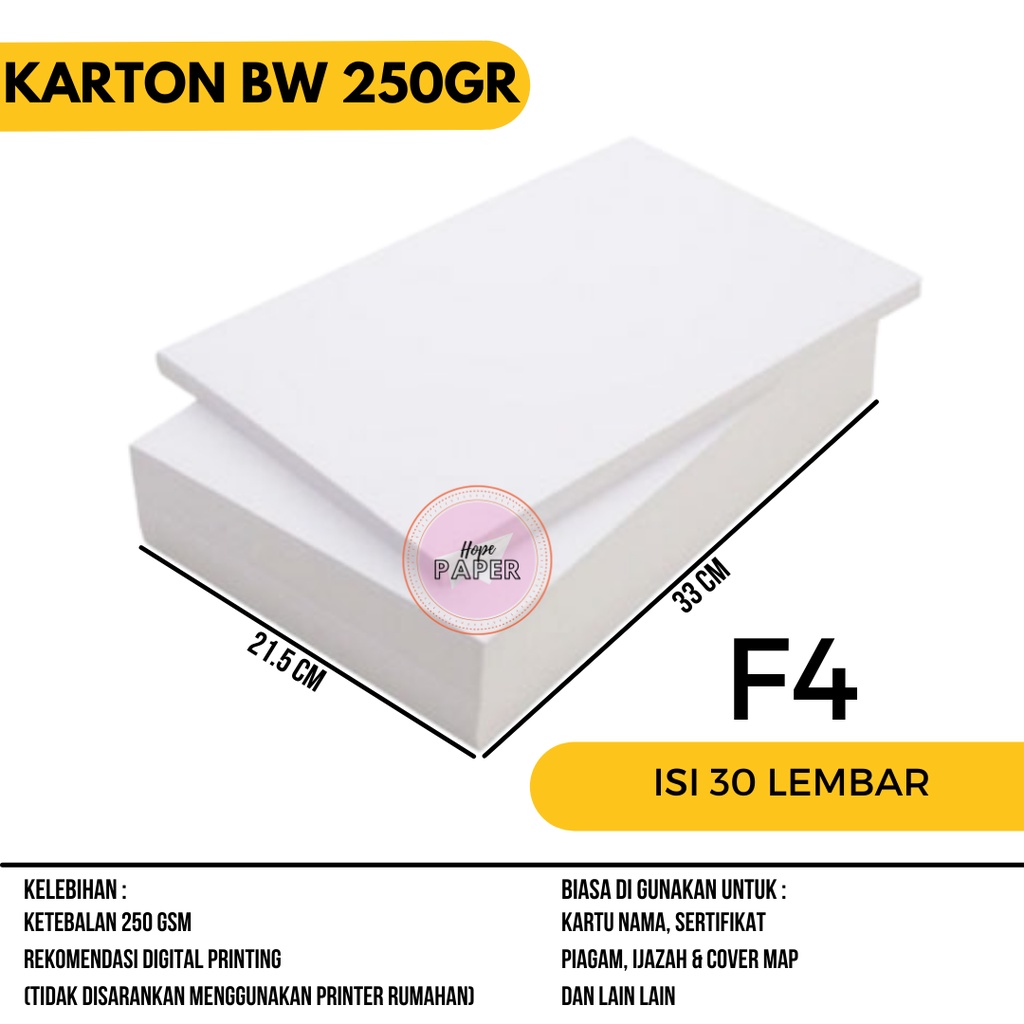 Jual Kertas Bw F4 Isi 30 Lembar Karton Bw 250gsm F4 Shopee Indonesia