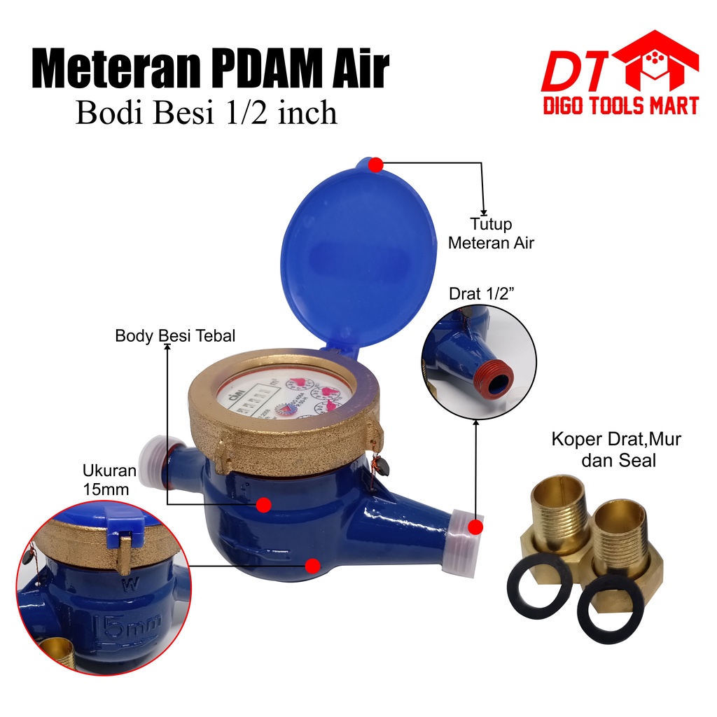 Jual Meteran PDAM Air Bodi Besi Water Meter 1/2 Inci | Shopee Indonesia
