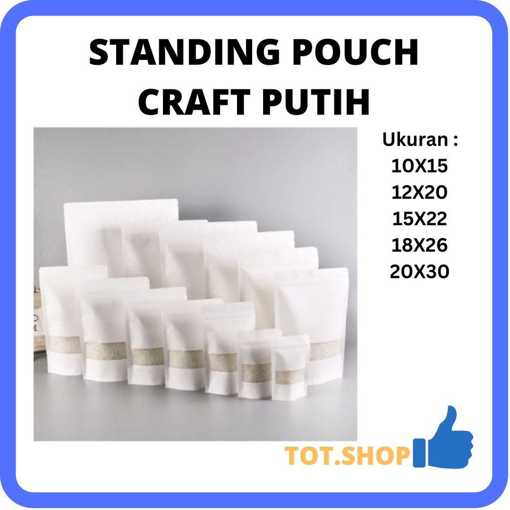 Jual [1-LBR] Standing Pouch Paper Craft PUTIH / Ziplock Bag Paper Putih ...