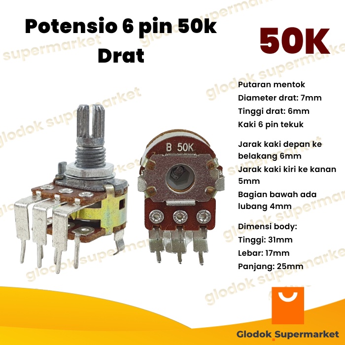 Jual Potensio 6 pin 50k Drat Stereo Kaki Panjang 6 Tekuk 503 | Shopee ...