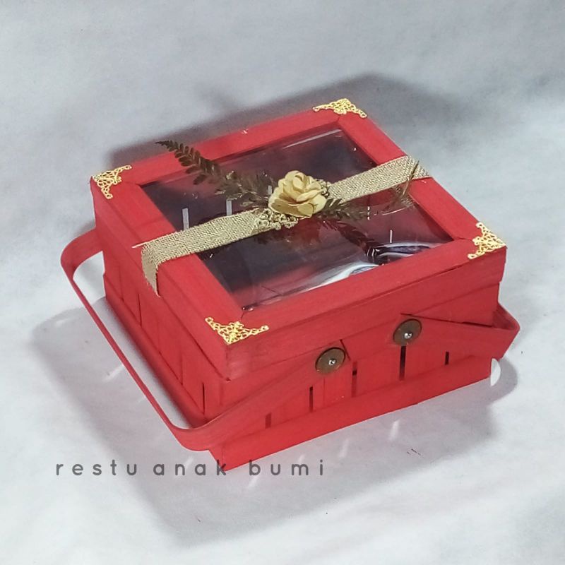 Jual Box kue Packaging Premium qualiti mika kaca transparan merah emas ...