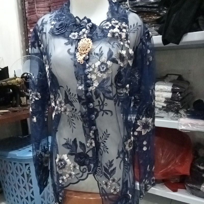 Jual Kebaya Tile Biru Tua + Bros | Shopee Indonesia
