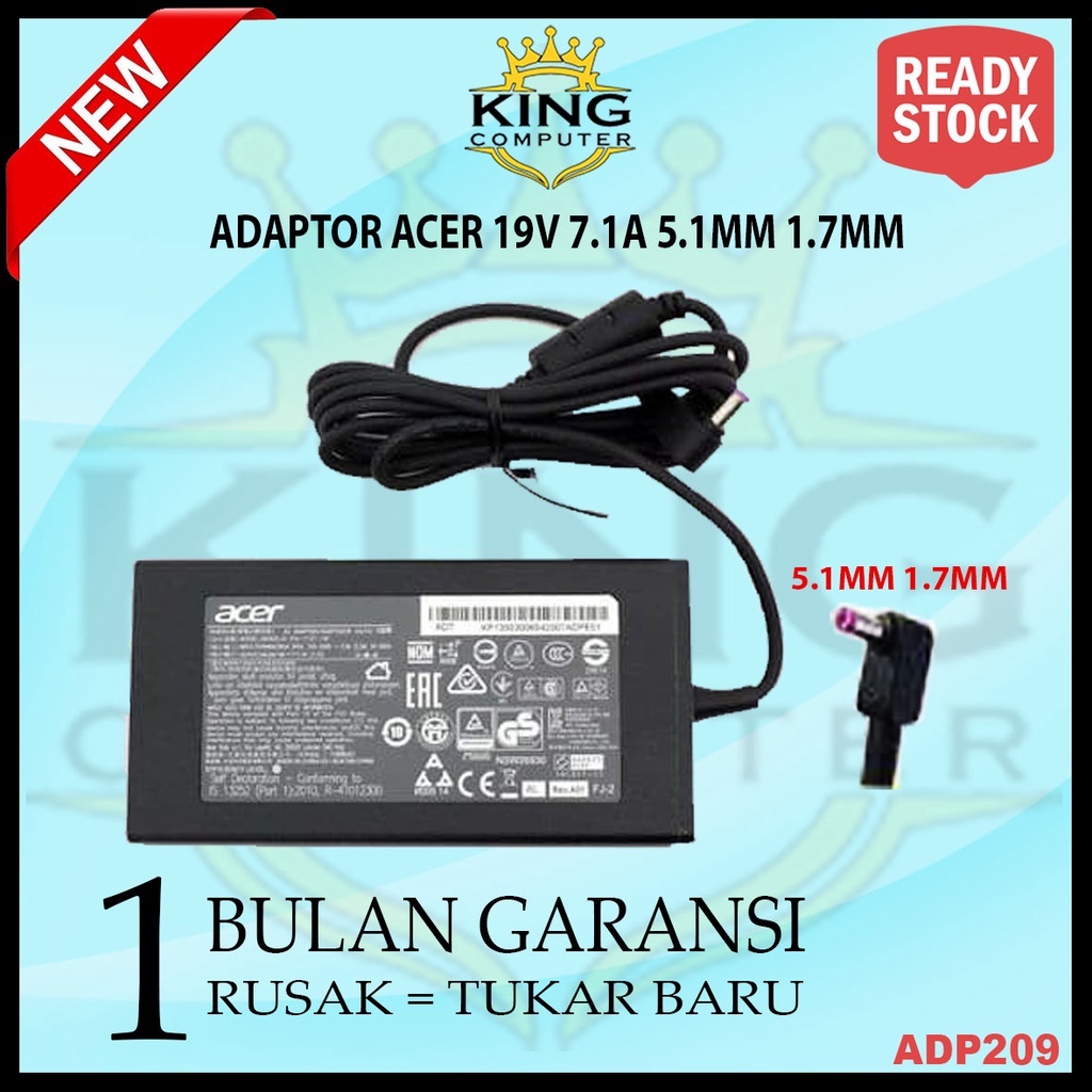 Jual ADAPTOR CHARGER LAPTOP ACER 19V 7.1A COLOKAN 5.1MM 1.7MM SLIM ORIGINAL | Shopee Indonesia