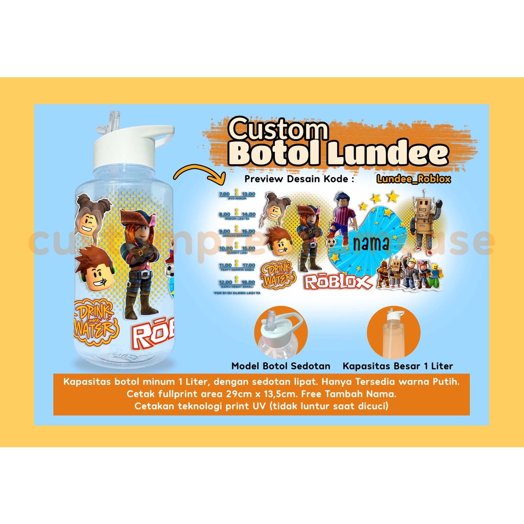 Jual BOTOL MINUM CUSTOM LUNDEE GAMBAR KARAKTER GAME ANAK POPULER R O B L O X - KAPASITAS 1 LITER ...