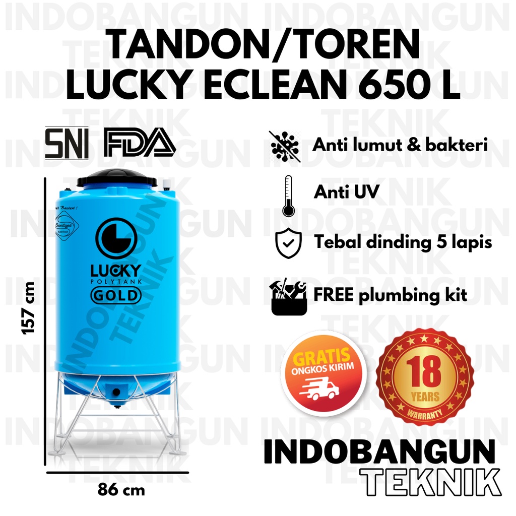 Jual Tandon Toren Tangki Air Lucky Kuras 600 Liter 650 Liter Drain Kaki E Clean LPEC 65 Harga ...