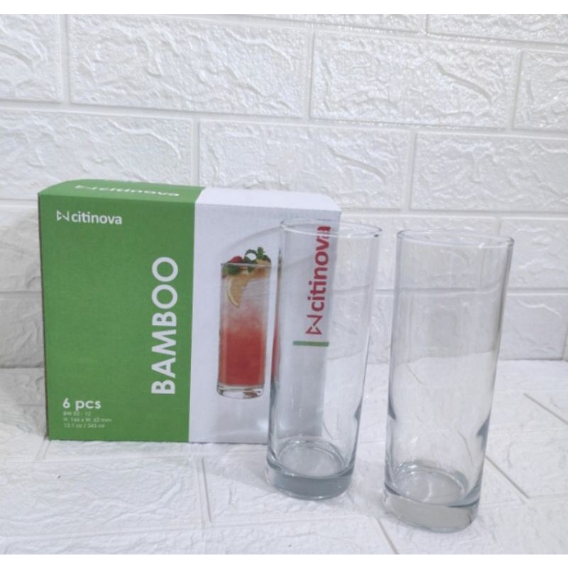Jual 6 pcs Gelas Citinova Bamboo/ Gelas Kaca Cocktail / Gelas Jus 345ml ...