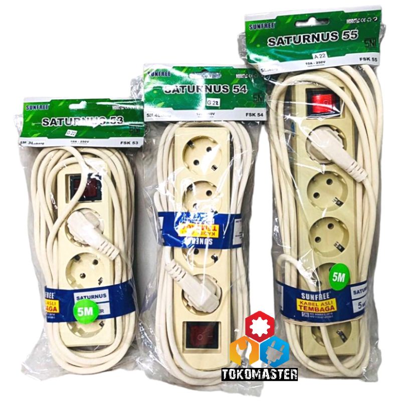 Jual Stop Kontak Set Kabel & Colokan 3 4 5 Lubang Panjang 3m & 5m 3meter 5 meter Saturnus ...