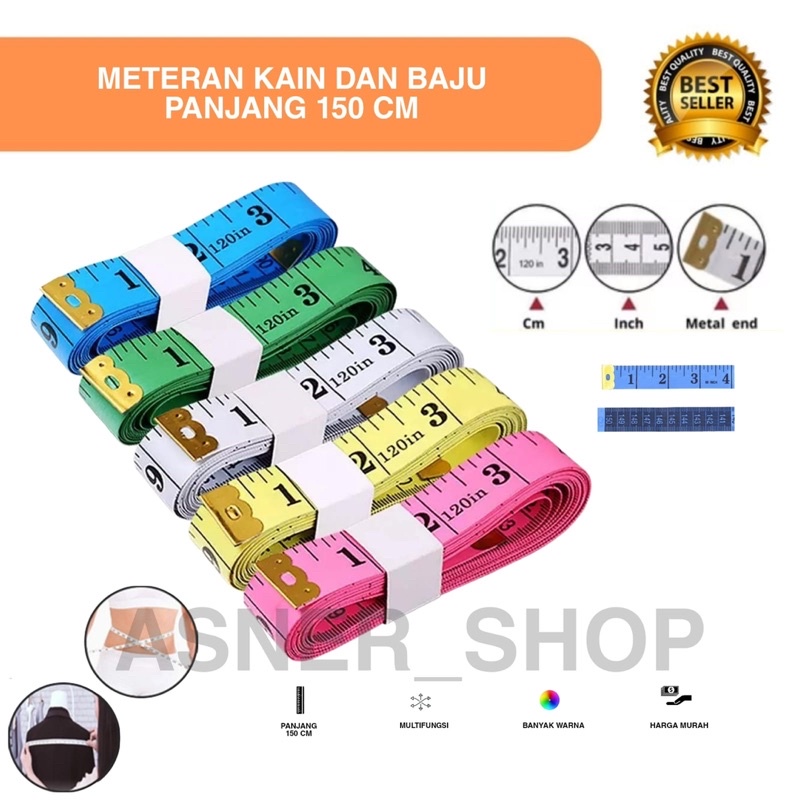 Jual Meteran Kain Baju Badan Jahit Alat Ukur Panjang 150cm 1.5M Tali ...
