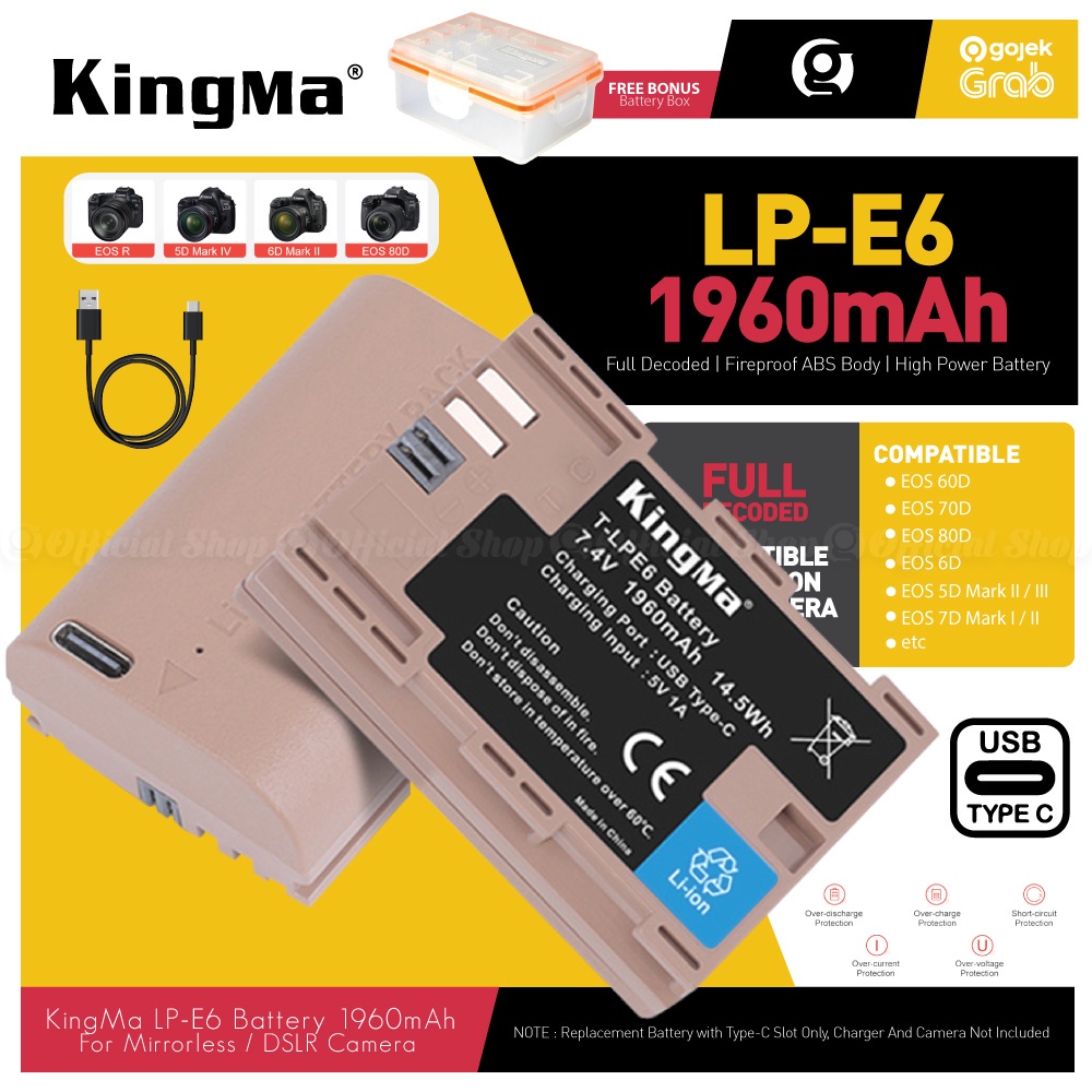 Jual KingMa Baterai LP-E6 Built-In Type C Charging Port Battery LP E6 ...