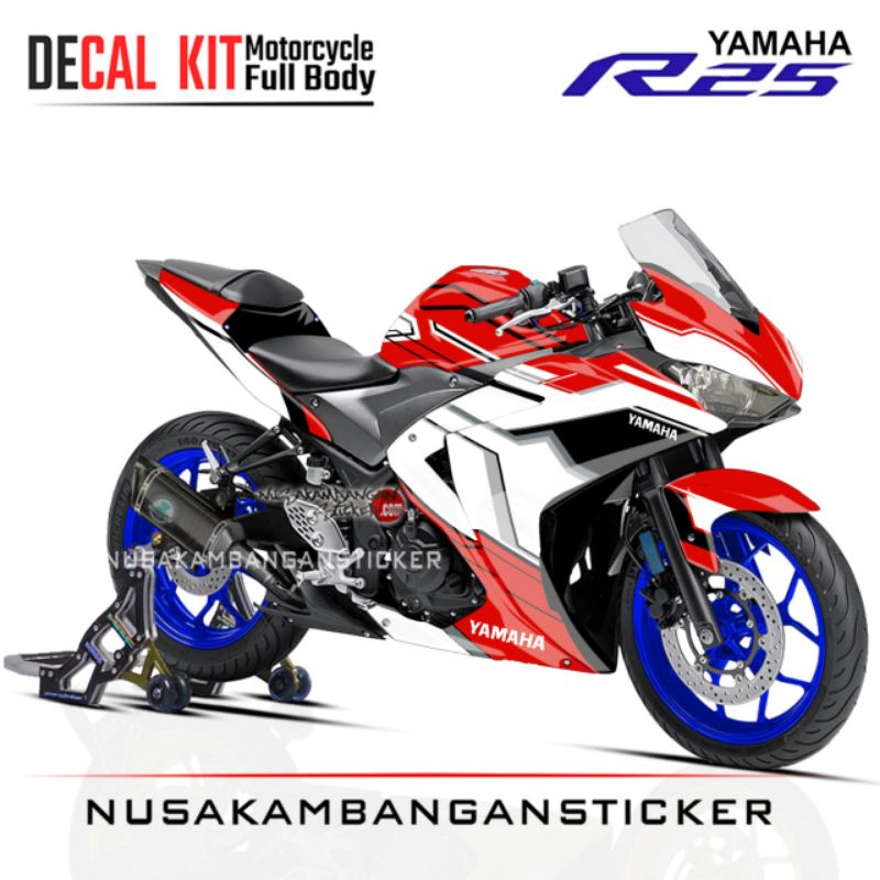 Jual Decal Stiker Motor Yamaha R25 Full Body Merah Putih New Grafis ...