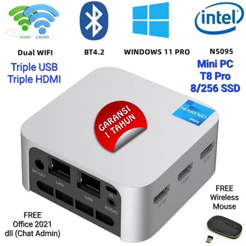 Jual MINI PC T8 PRO 8/256GB SSD Intel N5095 Tiga HDMI Tiga USB Dual LAN ...