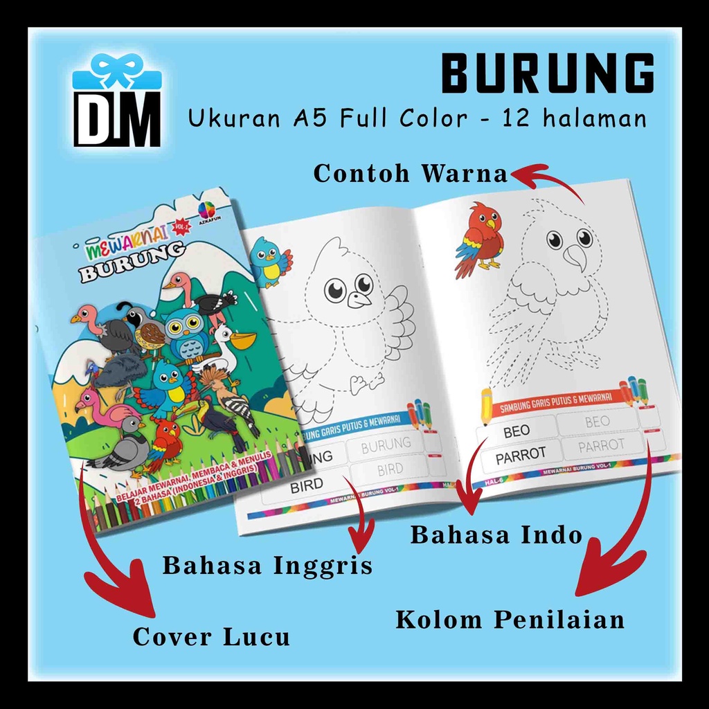 Jual Buku Belajar Warna Mewarnai lengkap Coloring Book Indo english ...