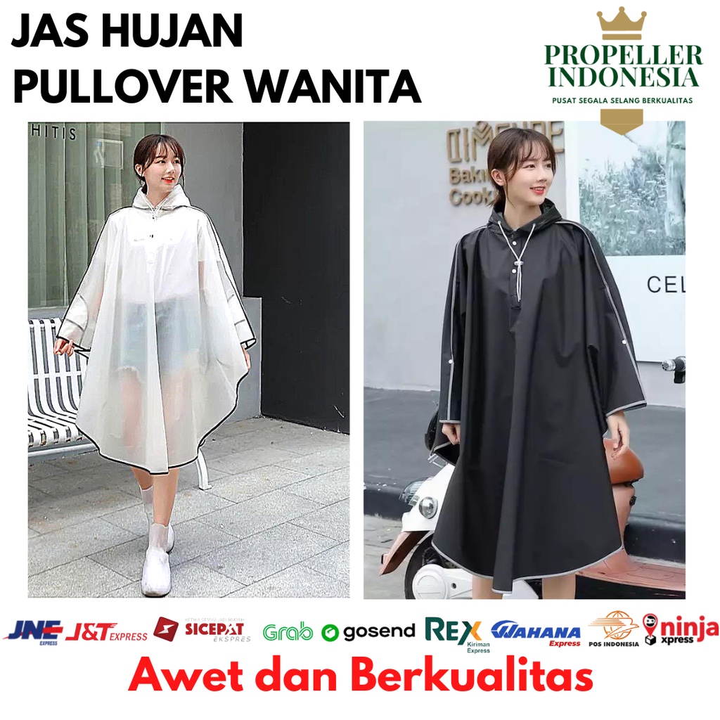 Jual Jas Hujan Ponco Wanita Pullover Tebal Mantel Ujan Anti Air Dewasa Hitam Putih Rain Coat ...