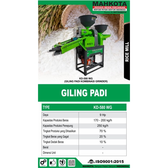 Jual Mesin Penggiling Padi Beras MAHKOTA KD580WG 2in1 / Kombinasi ...