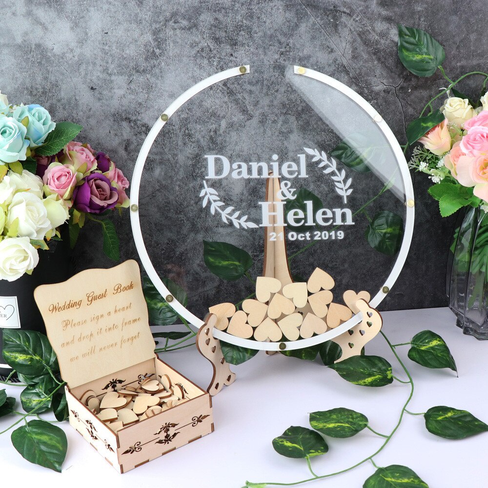 Jual Custom Frame Hati Guest book Bulat Heart Wedding Acrylic Kartu ...